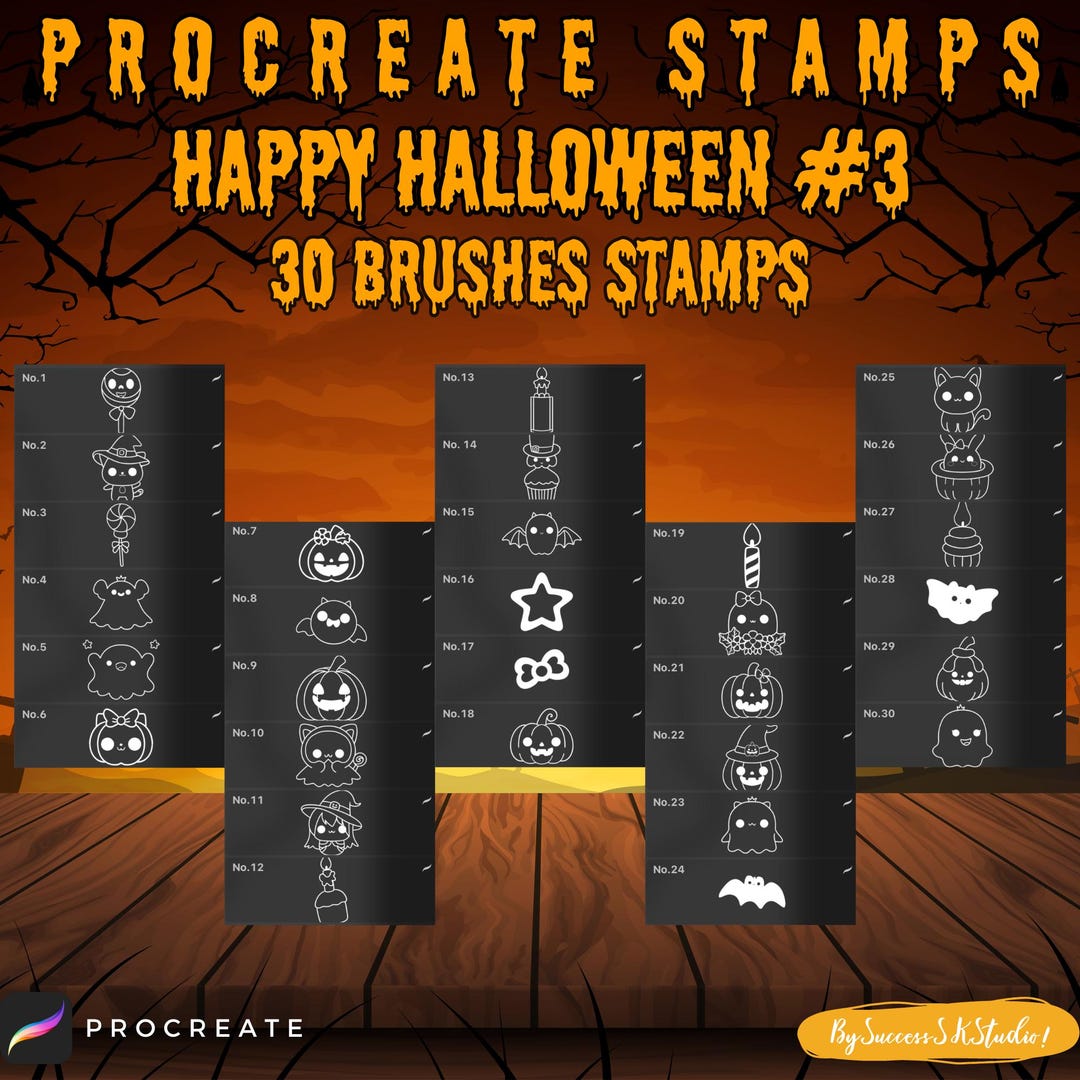 Halloween Procreate Stamps: 30 Witch, Ghost, Spooky Brushes (digital ...