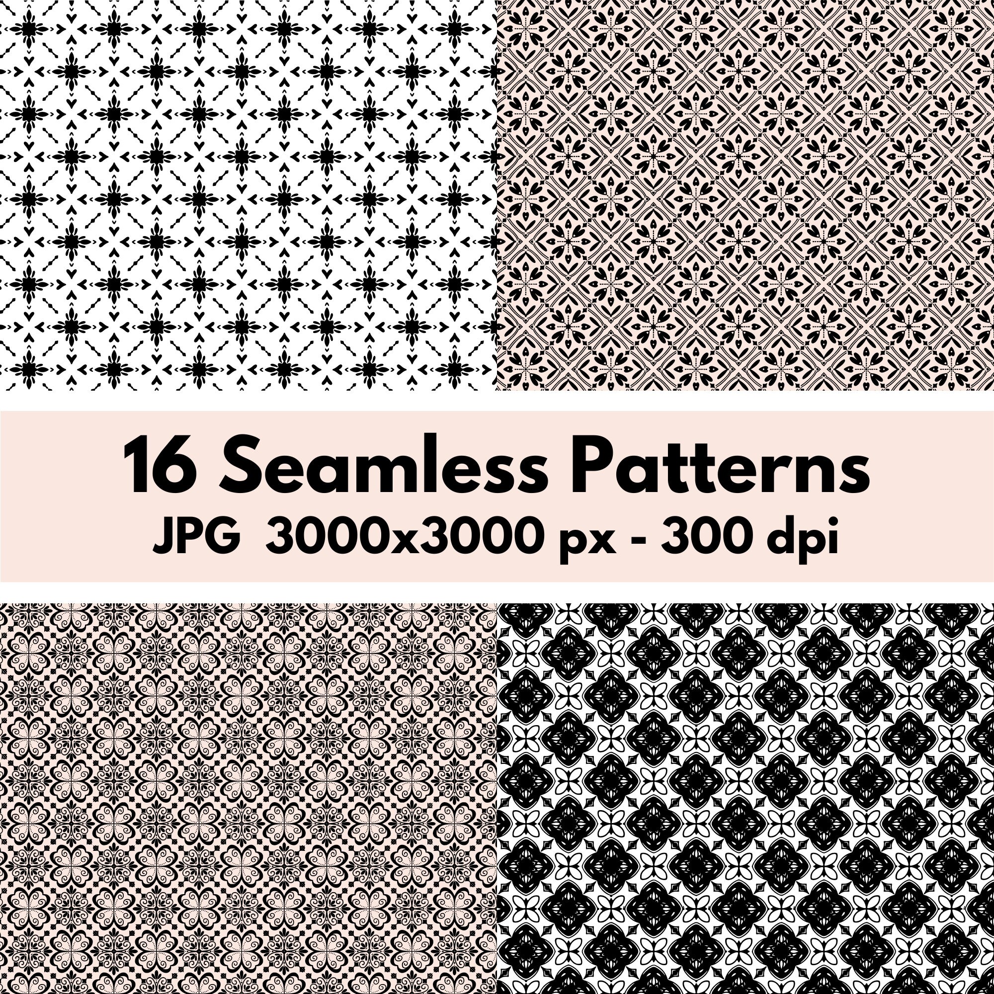 16 Zentangle Seamless Patterns: Hand-drawn Mandala Digital Papers (JPG ...