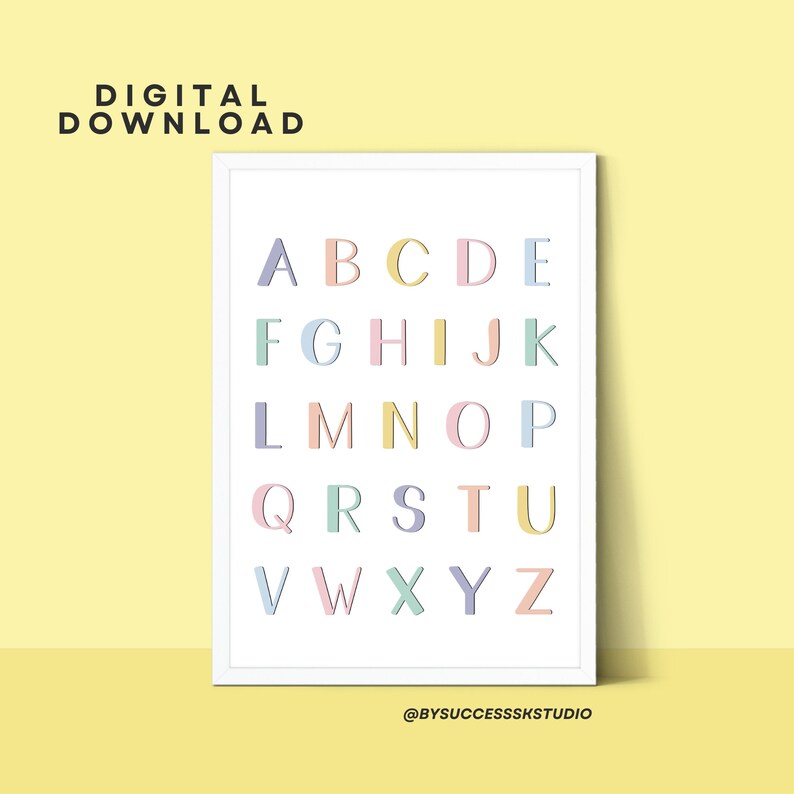 Rainbow Alphabet Poster, Handwriting Chart Print, Educational Wall Art ...