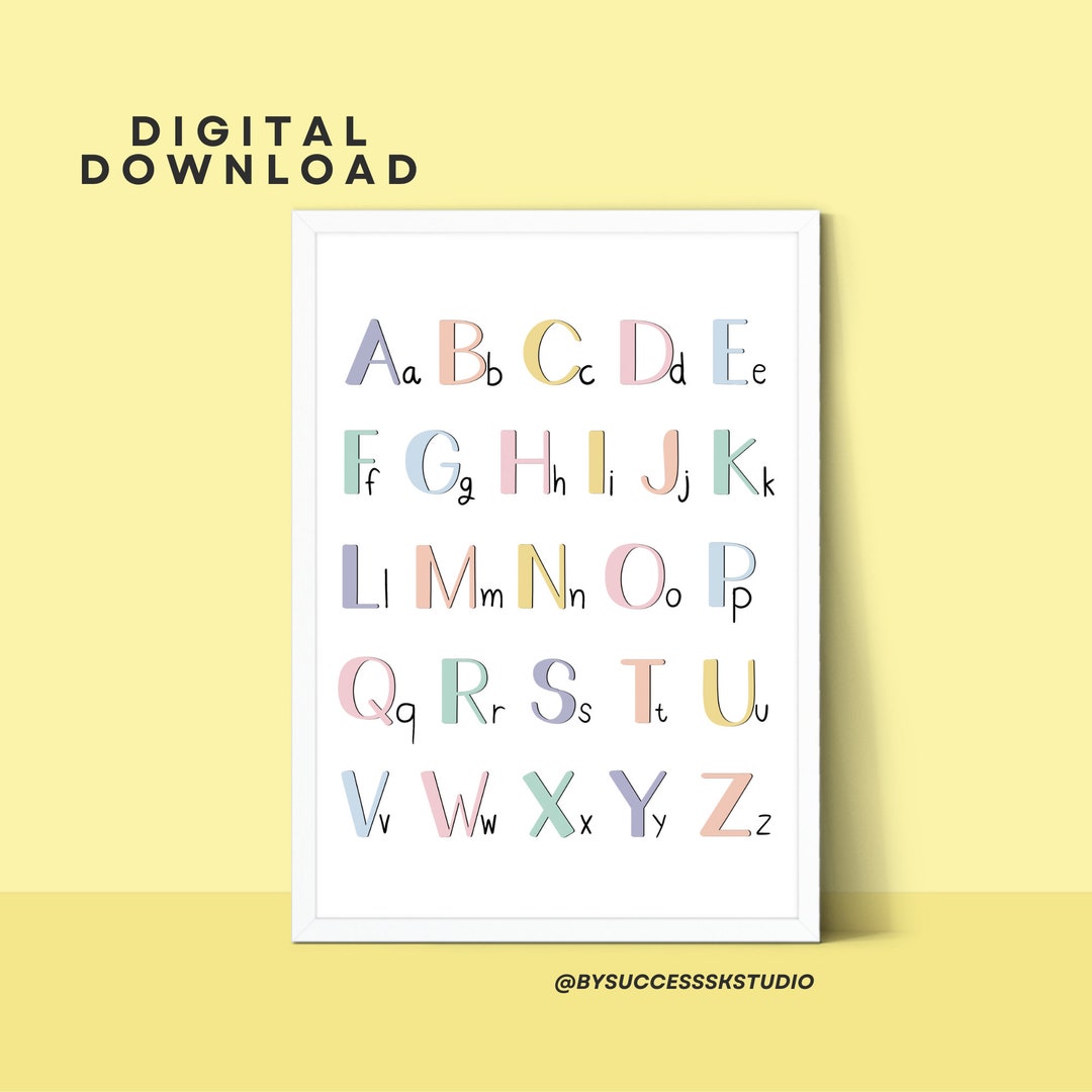 Rainbow Alphabet Poster, Handwriting Chart Print, Educational Wall Art ...