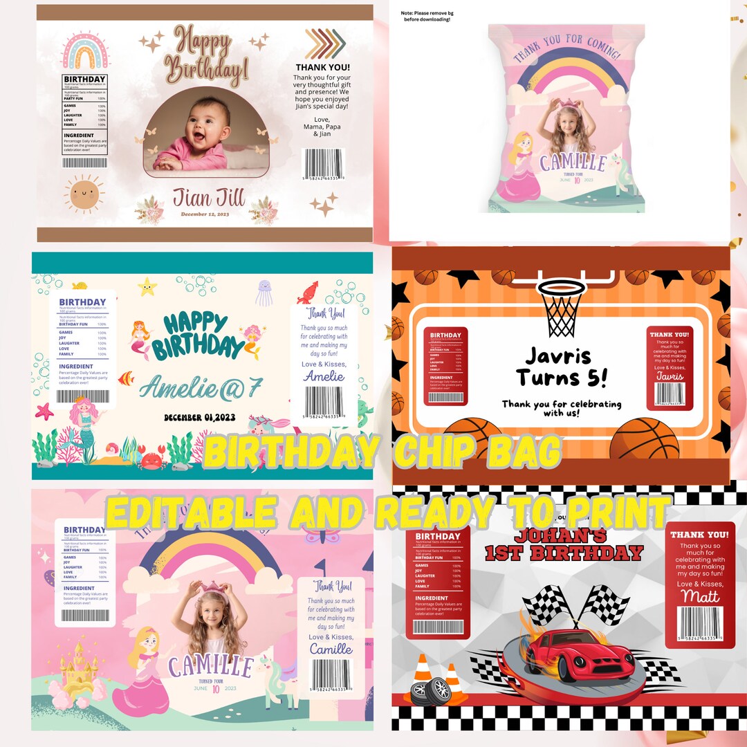 Birthday Chip Bag /candy Bag. Easy to Print and Edit, Png - Etsy