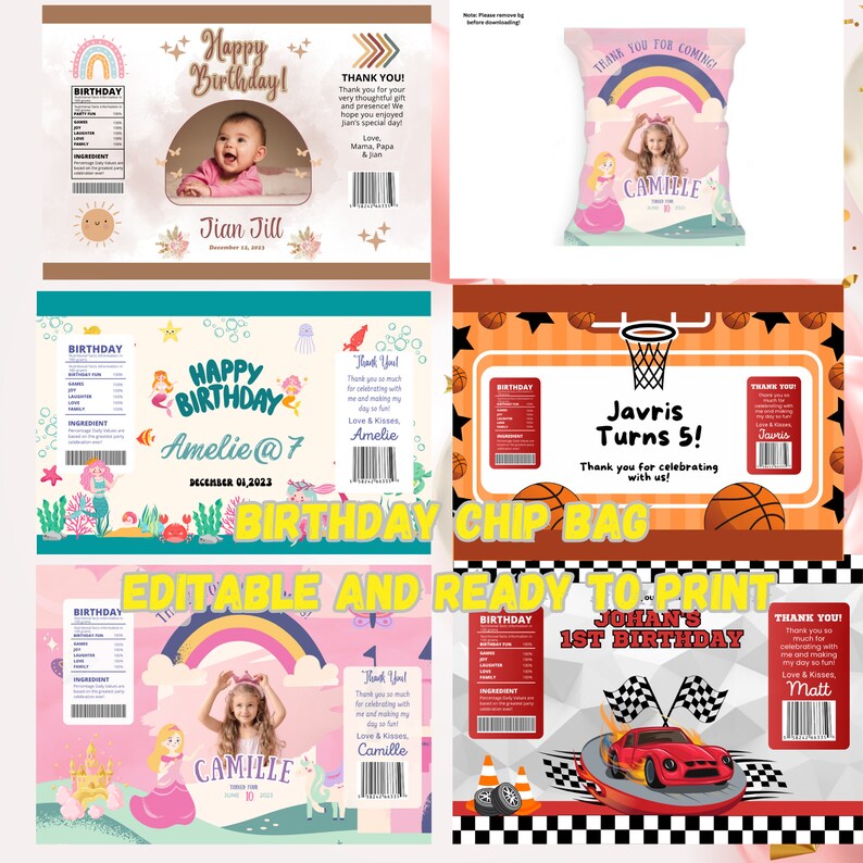 Birthday Chip Bag /candy Bag. Easy to Print and Edit, Png - Etsy