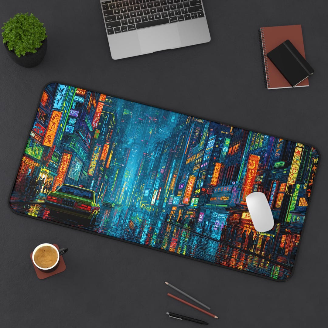Lofi Desk Mat - SYNAPSE CITYSCAPE - Anime Office Decoration -studio ...