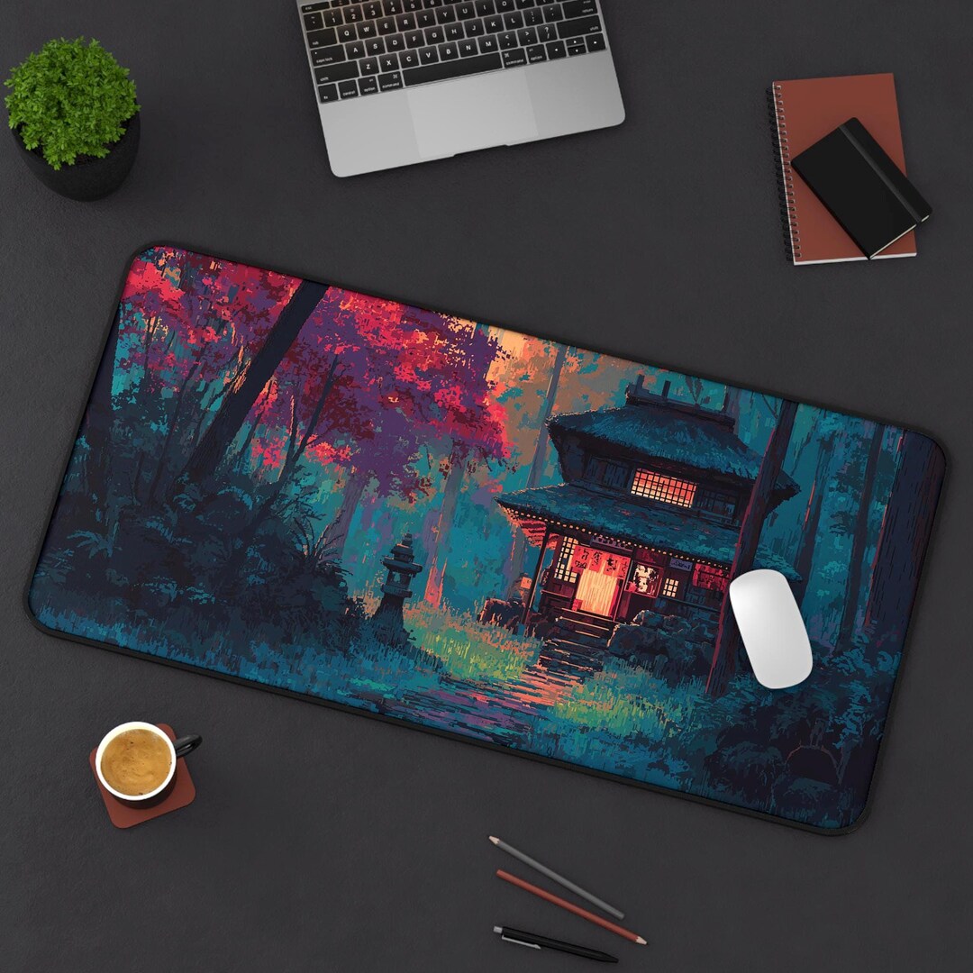 Japanese Anime Desk Mat - EMBER SHRINE - Autumn Forest Sanctuary Mouse ...