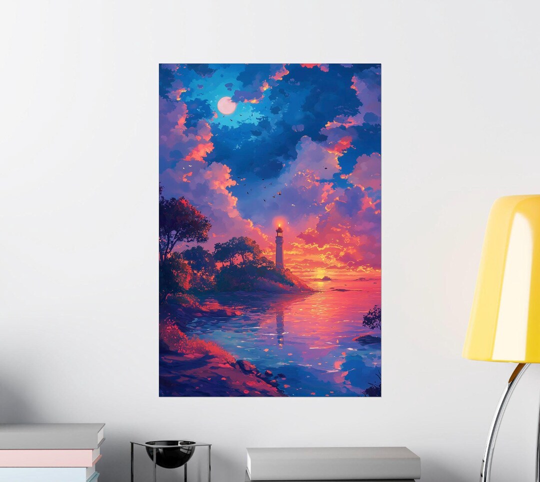 Lofi Poster Print - MOONLIGHT TIDES - Anime Wall Art- Japan Wall Art ...