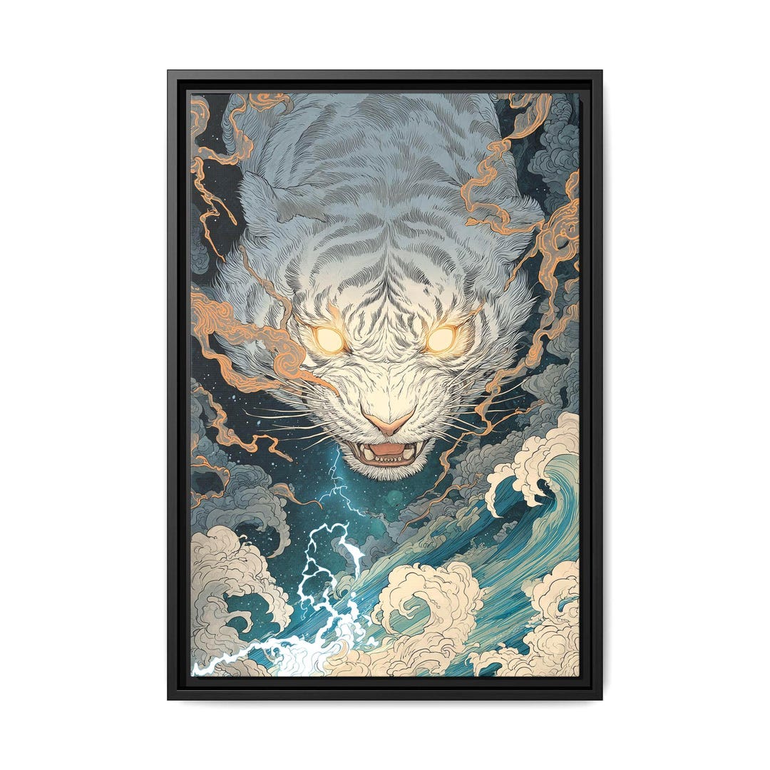 Tiger Wall Art - LIGHTNING TIGER - Framed Canvas Print, Surreal Animal ...