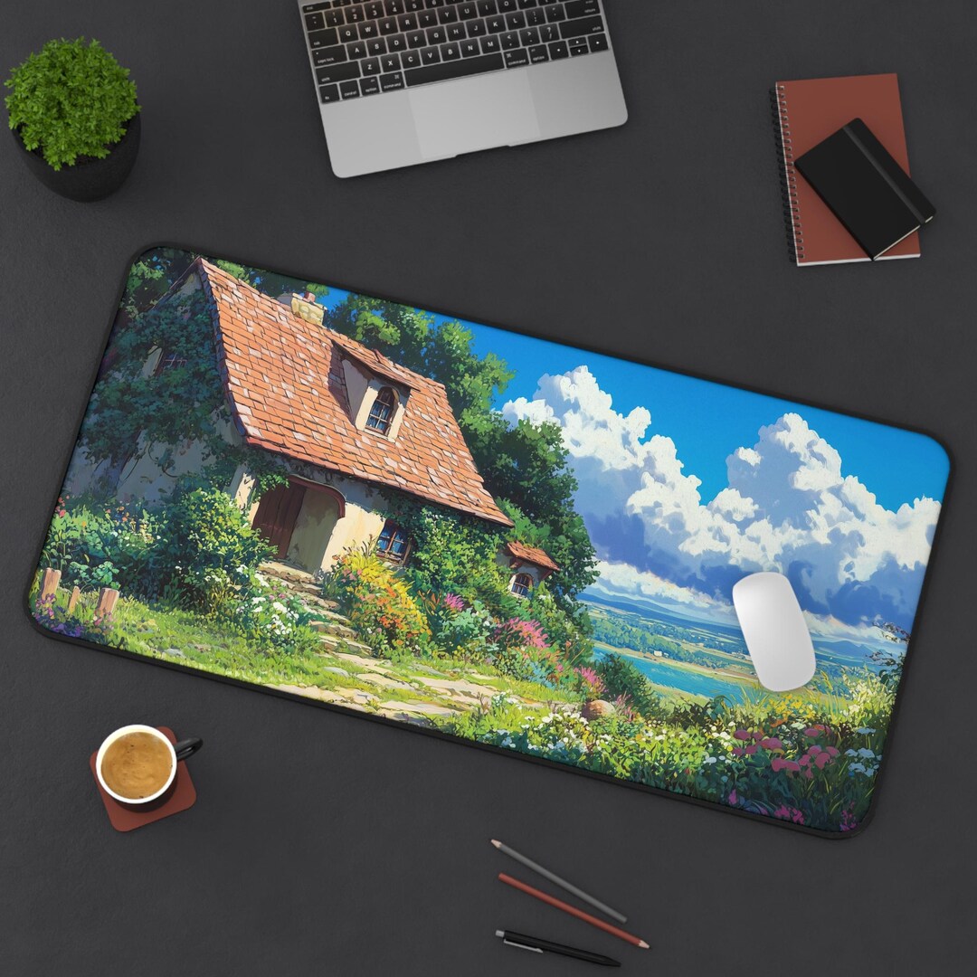 Ghibli Desk Mat - RUSTIC HAVEN - Anime Mouse Pad - Cottagecore Deskmat ...