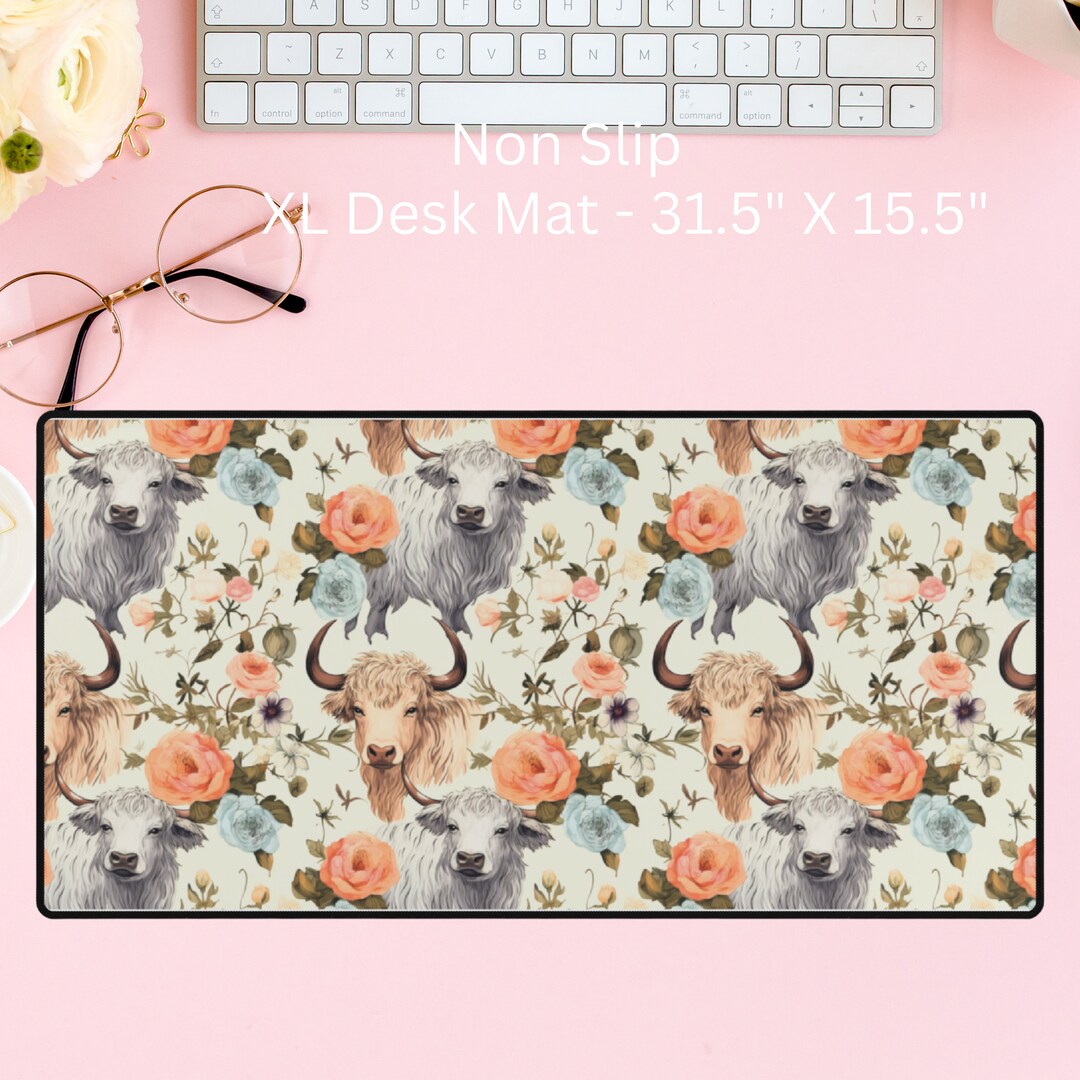Highland Cow Desk Mat/cute Desk Mat/floral Desk Mat/girly Desk Mat/cow ...