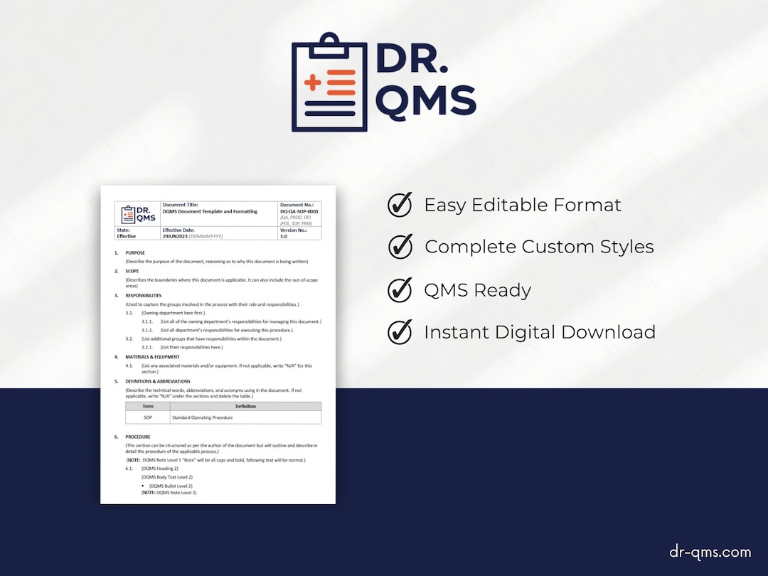 QMS Ready SOP Template, FDA Compliant, 13485 Compliant, Consulting - Etsy