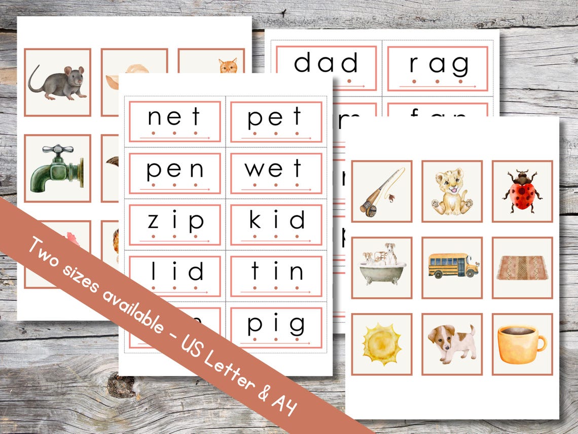 CVC Flashcards, Phonics Cards, Short Vowel, Montessori, Kindergarten ...
