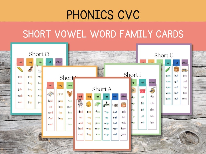 CVC Words List Cards: Short Vowel Phonics (printable) - Etsy