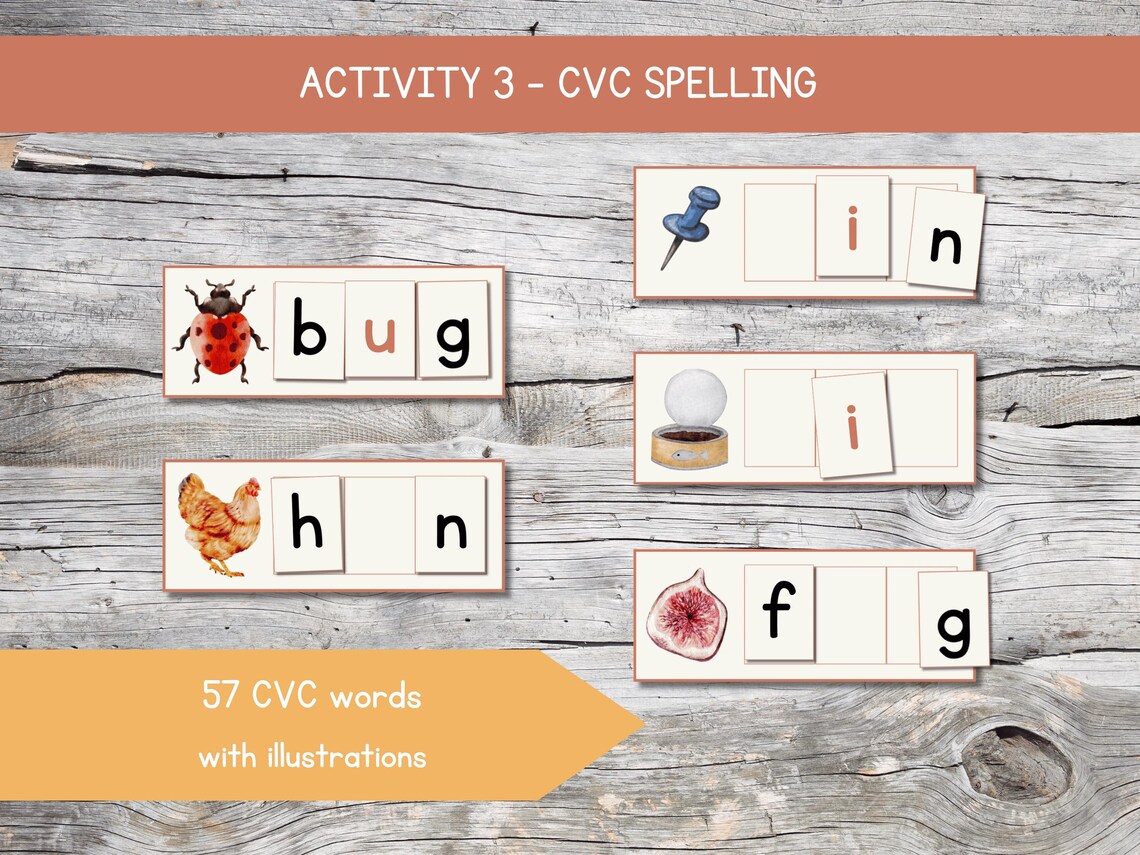 Printable Montessori CVC Word Cards: Reading, Tracing, Spelling ...