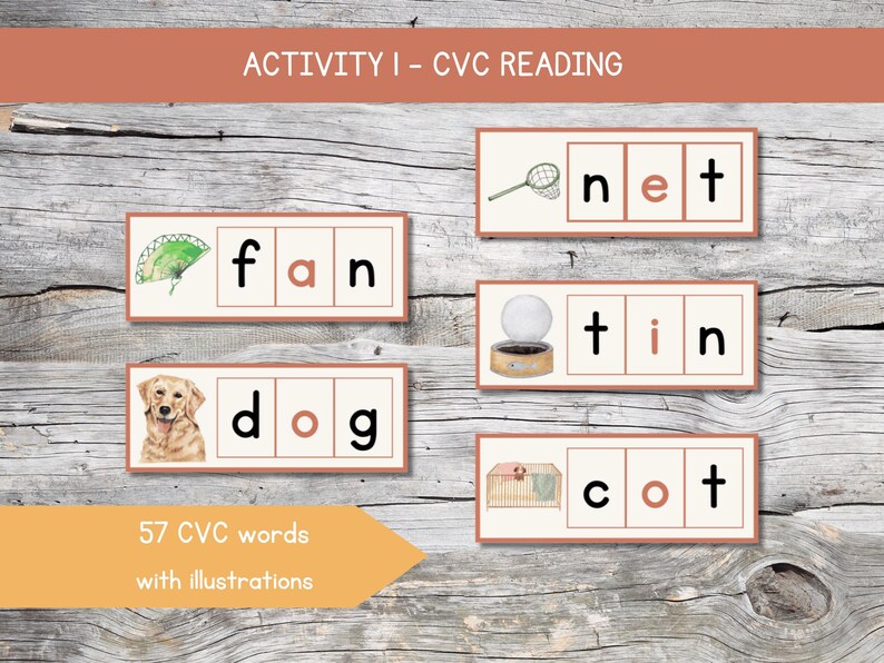 Printable Montessori CVC Word Cards: Reading, Tracing, Spelling ...