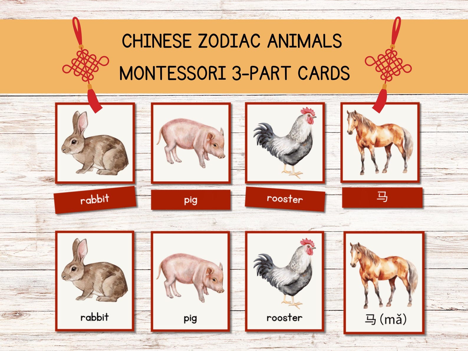 Chinese Zodiac Animals. Montessori 3 Part Cards. Chinese New Year ...