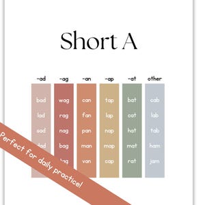 Montessori CVC Phonics. Printable Short Vowel Word Family Poster. CVC ...