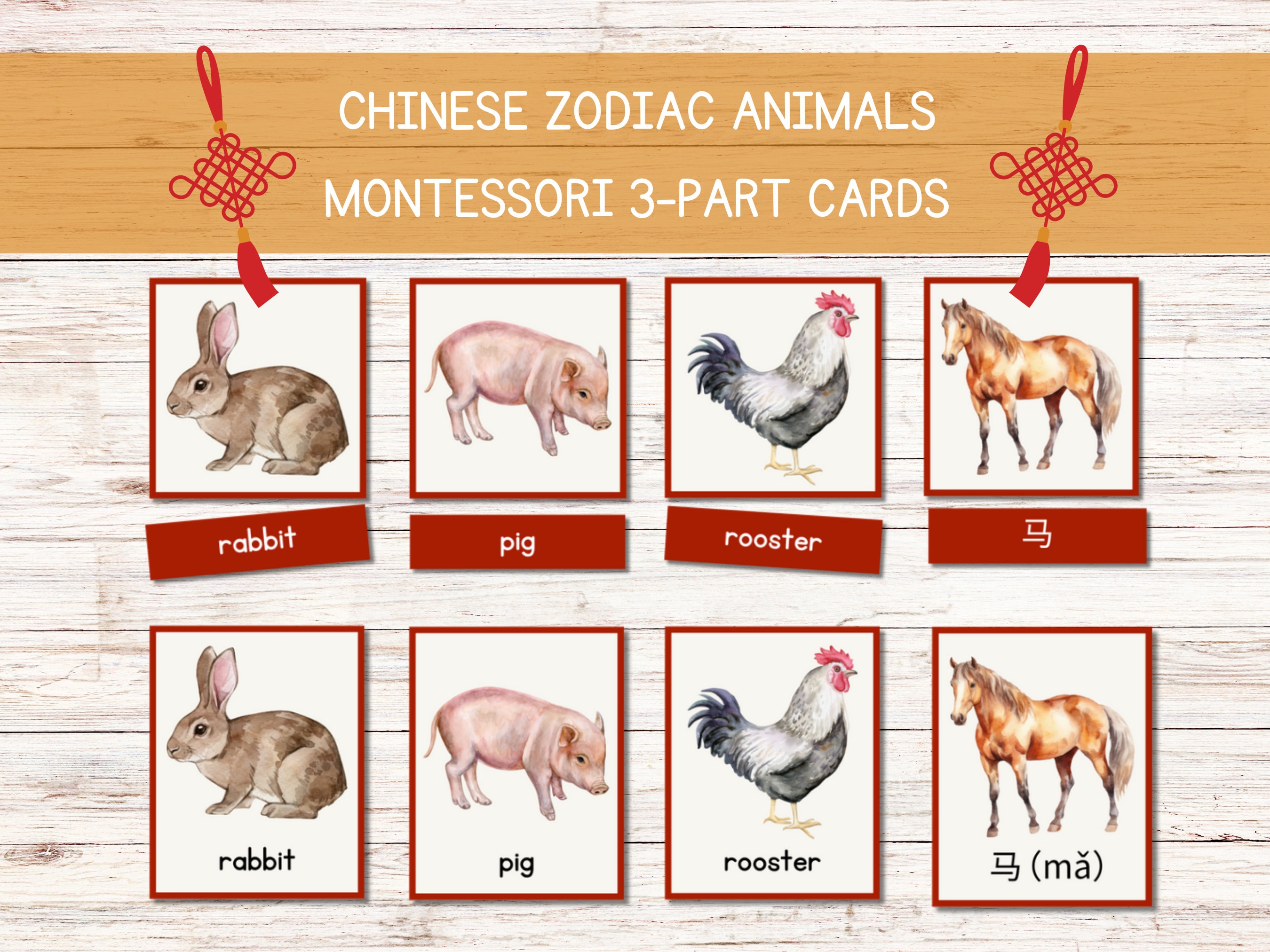 Chinese Zodiac Animals. Montessori 3 Part Cards. Chinese New Year ...