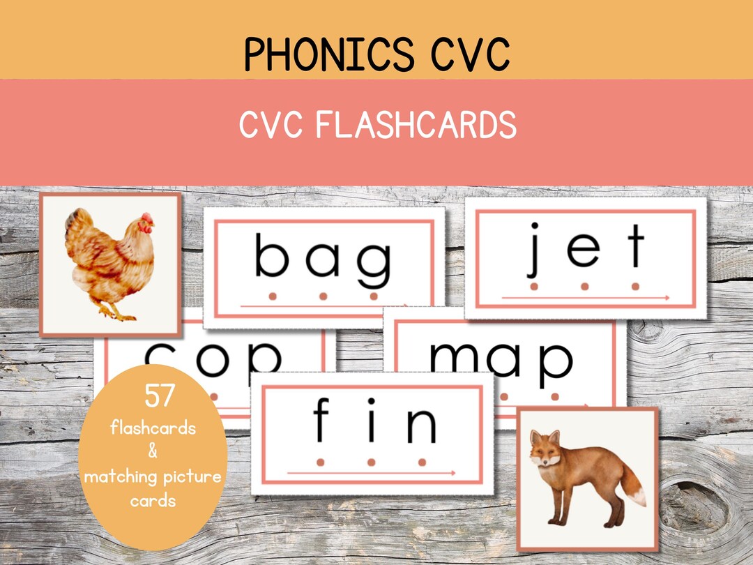 CVC Flashcards, Phonics Cards, Short Vowel, Montessori, Kindergarten ...