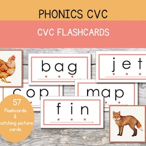 CVC Flashcards, Phonics Cards, Short Vowel, Montessori, Kindergarten ...