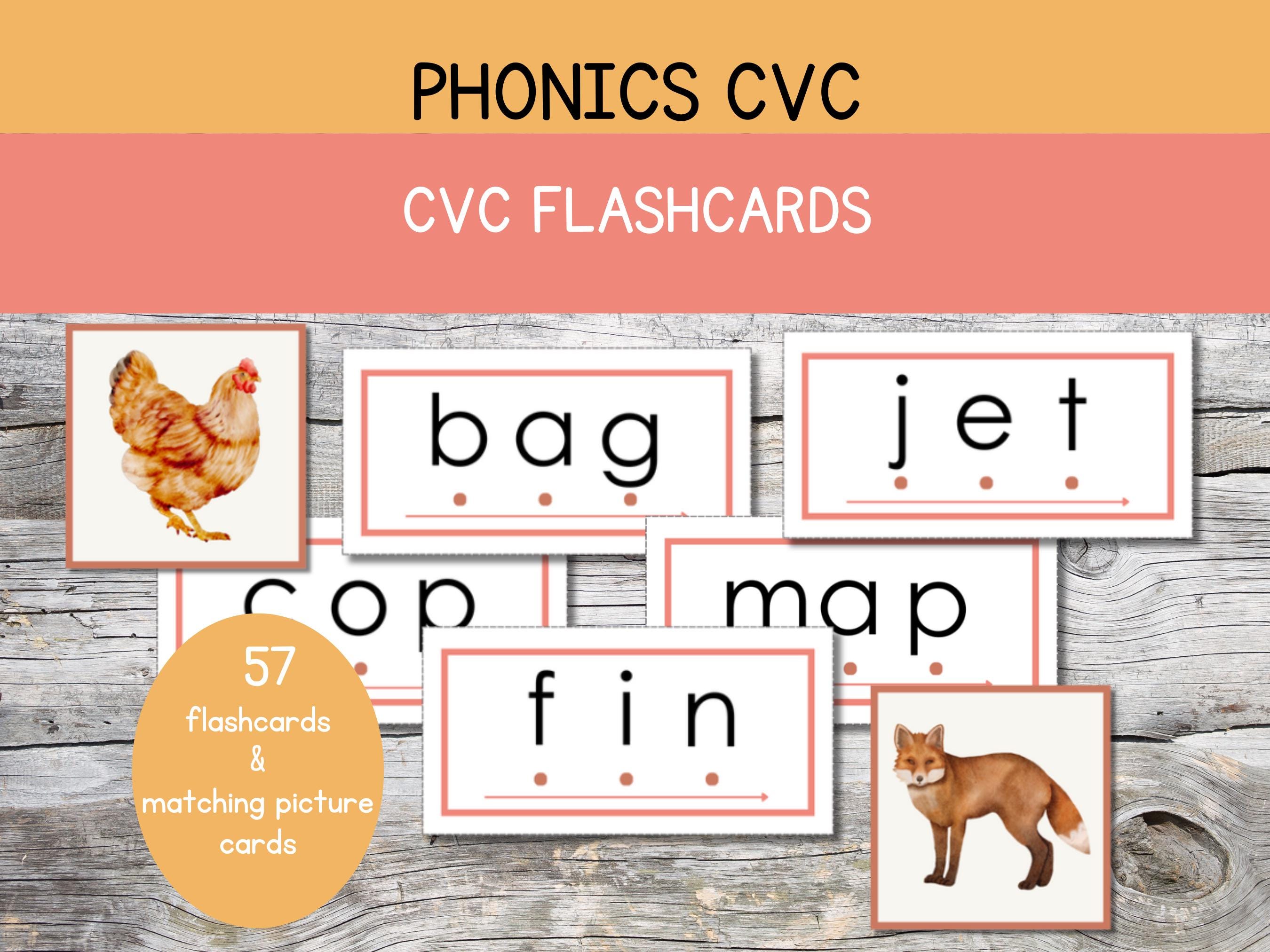 CVC Flashcards, Phonics Cards, Short Vowel, Montessori, Kindergarten ...