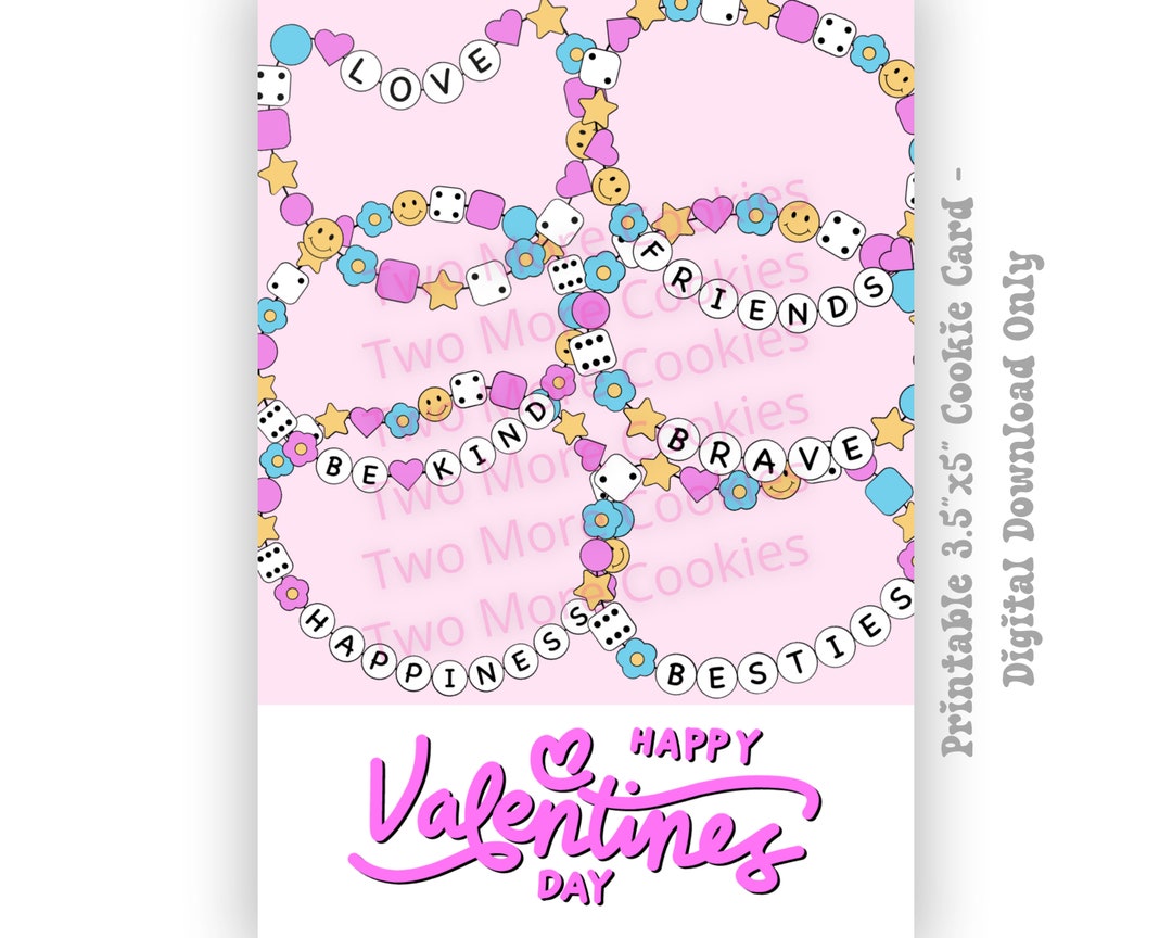 Bracelets Cookie Card, Printable Valentines Day Cookie Card, Taylor ...