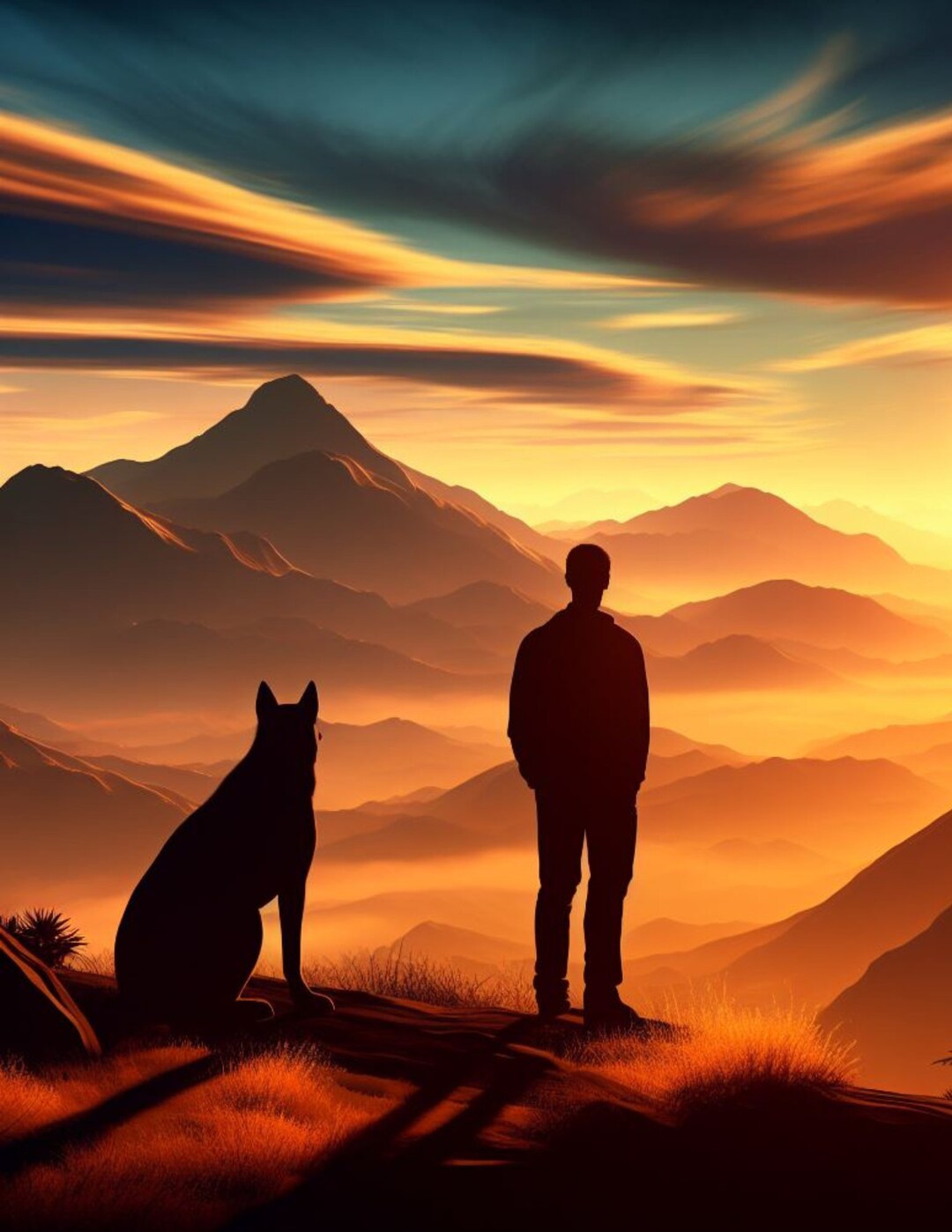 Printable Sunset Artwork of Dog and Man - Etsy