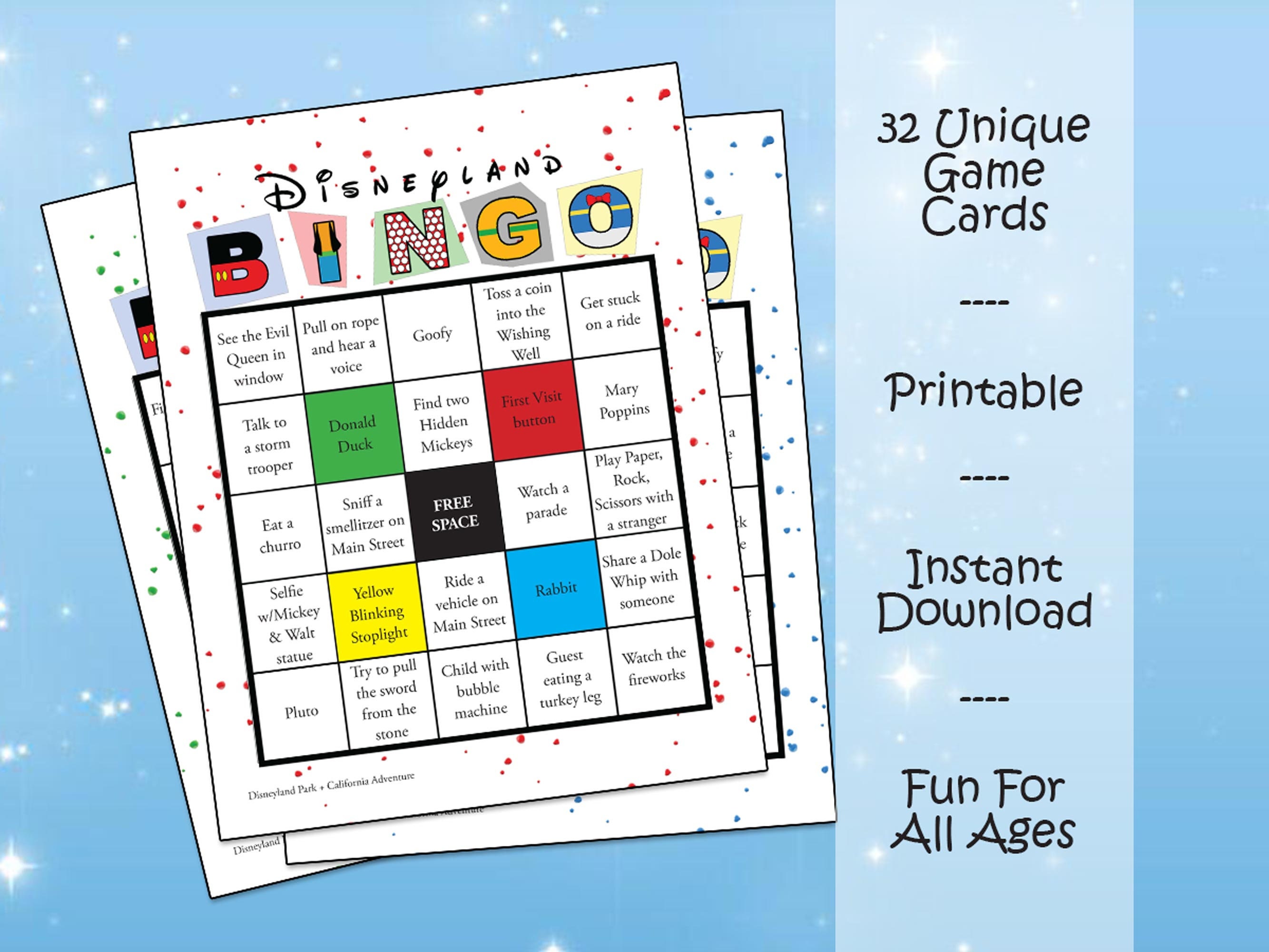Printable Disneyland BINGO Cards: 32 Unique Game Boards (digital ...
