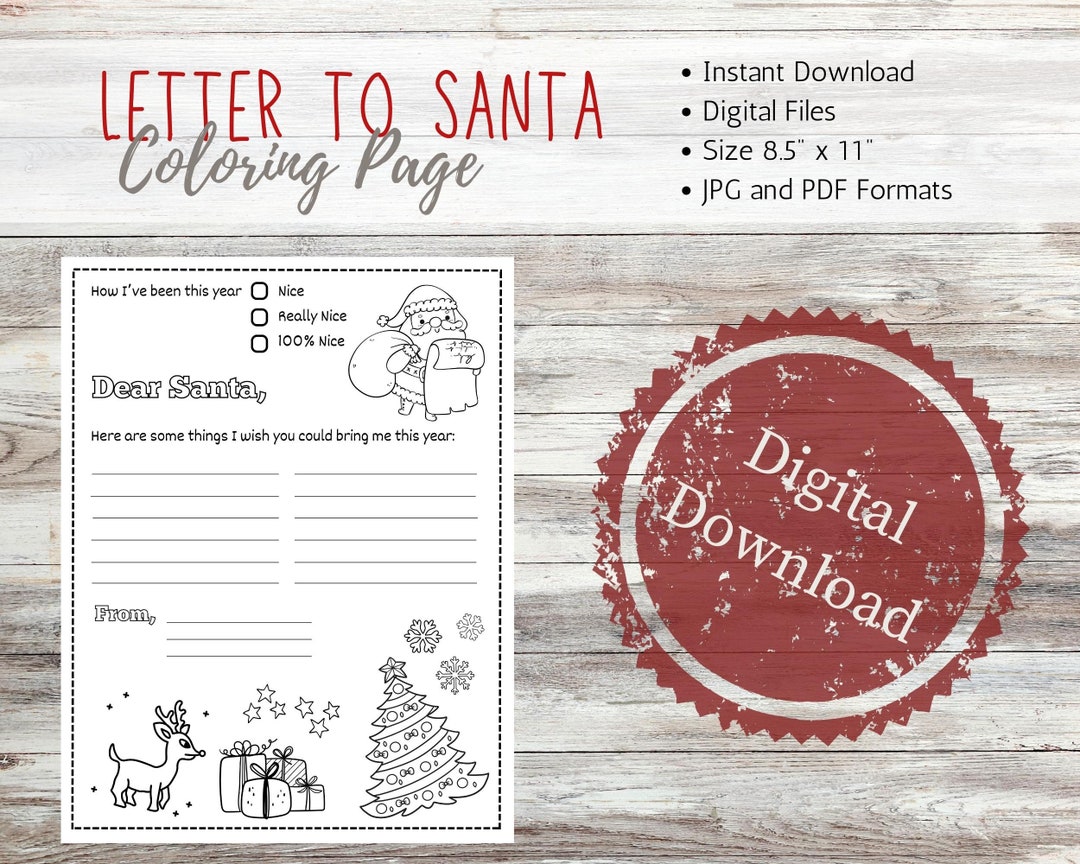 Letter to Santa Coloring Page, Christmas Wish List , Santa Coloring ...