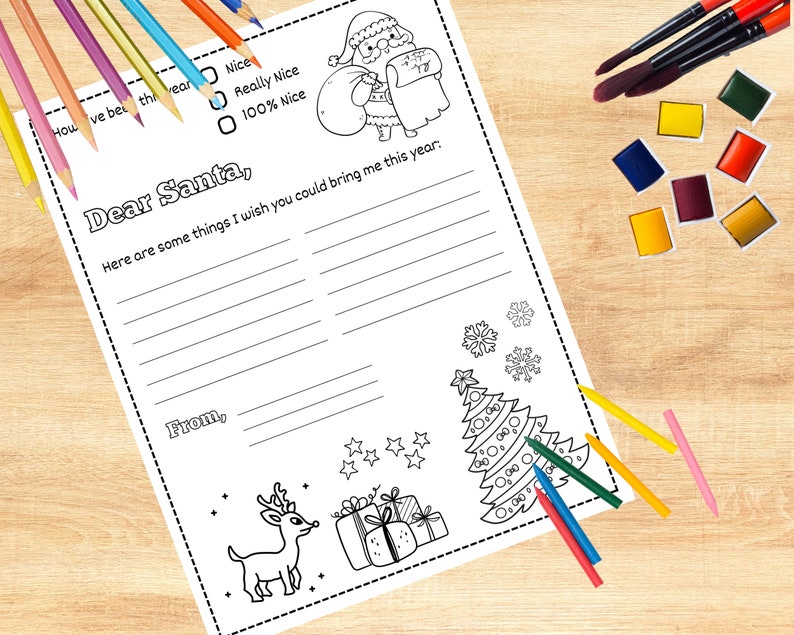 Letter to Santa Coloring Page, Christmas Wish List , Santa Coloring ...