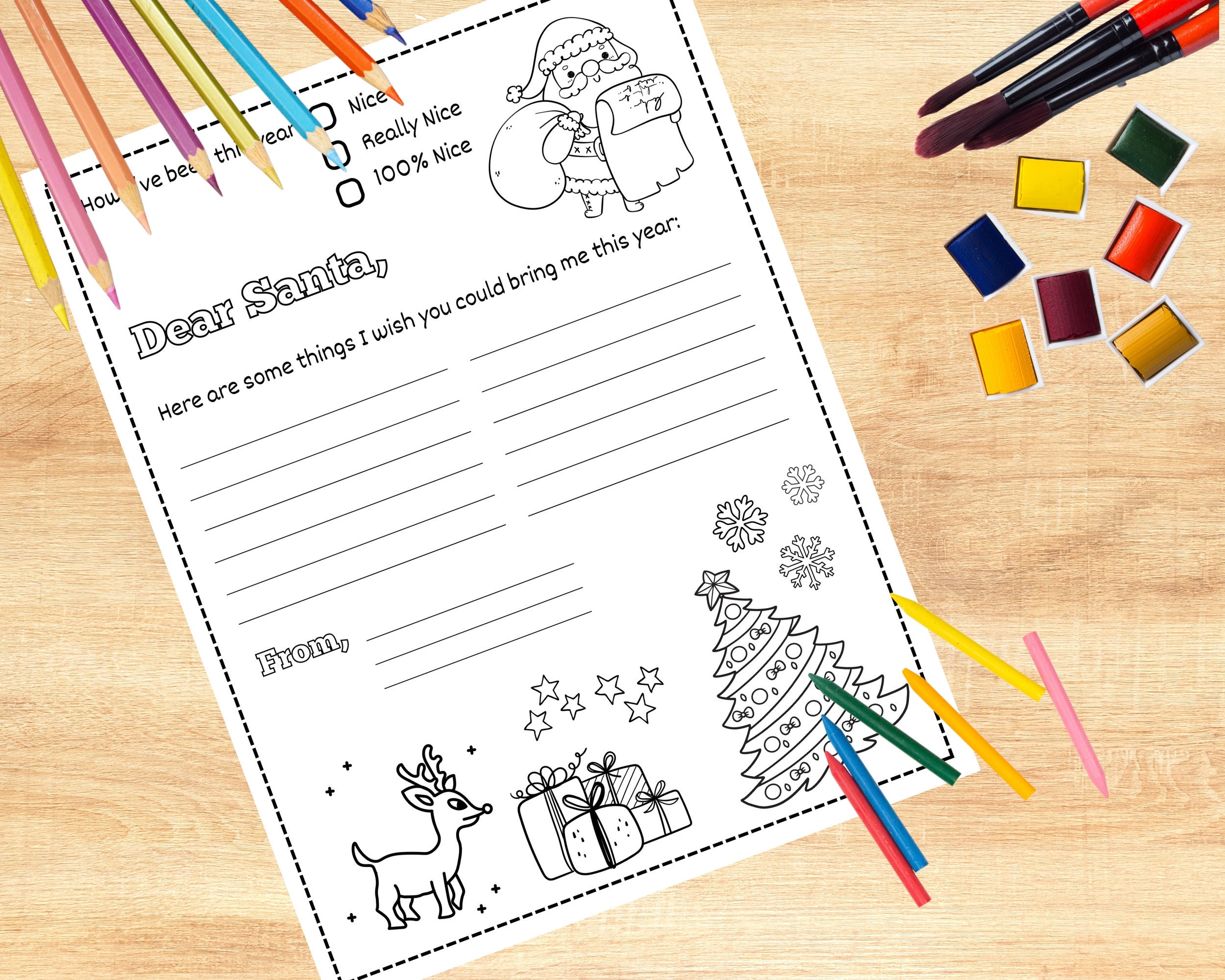 Letter to Santa, Santa Wish List, Christmas Coloring Page, Christmas ...