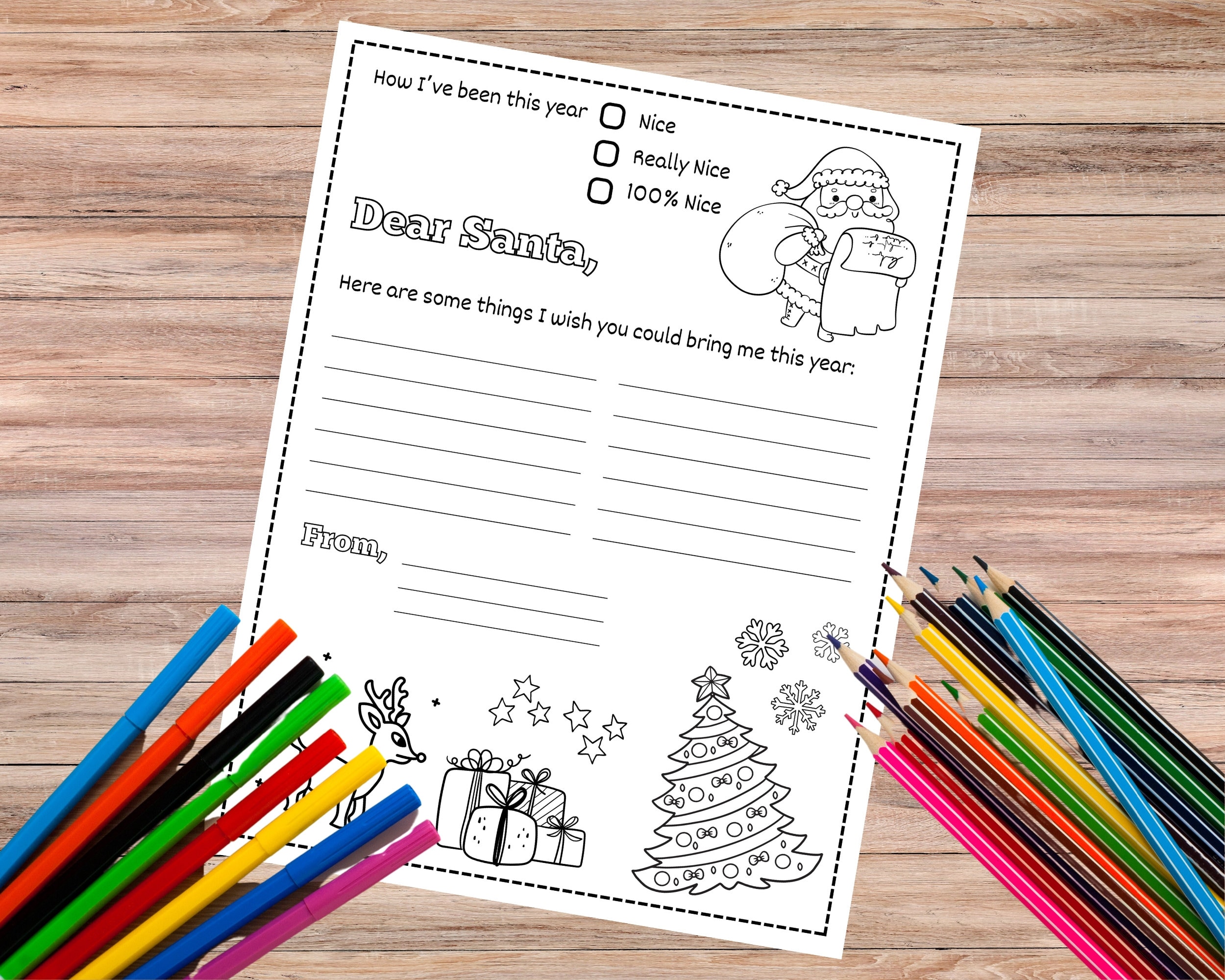 Letter to Santa, Santa Wish List, Christmas Coloring Page, Christmas ...