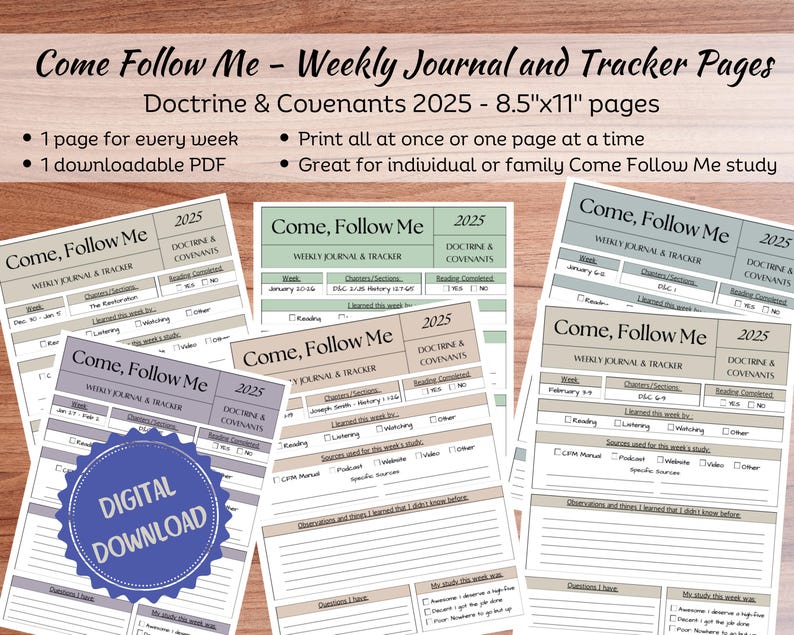 LDS Come Follow Me 2025, Doctrine & Covenants Printable, Weekly Study Tracker Schedule and ...