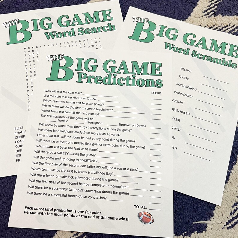 Printable Games, Activities, and Bingo Boards for the Big Football Game ...
