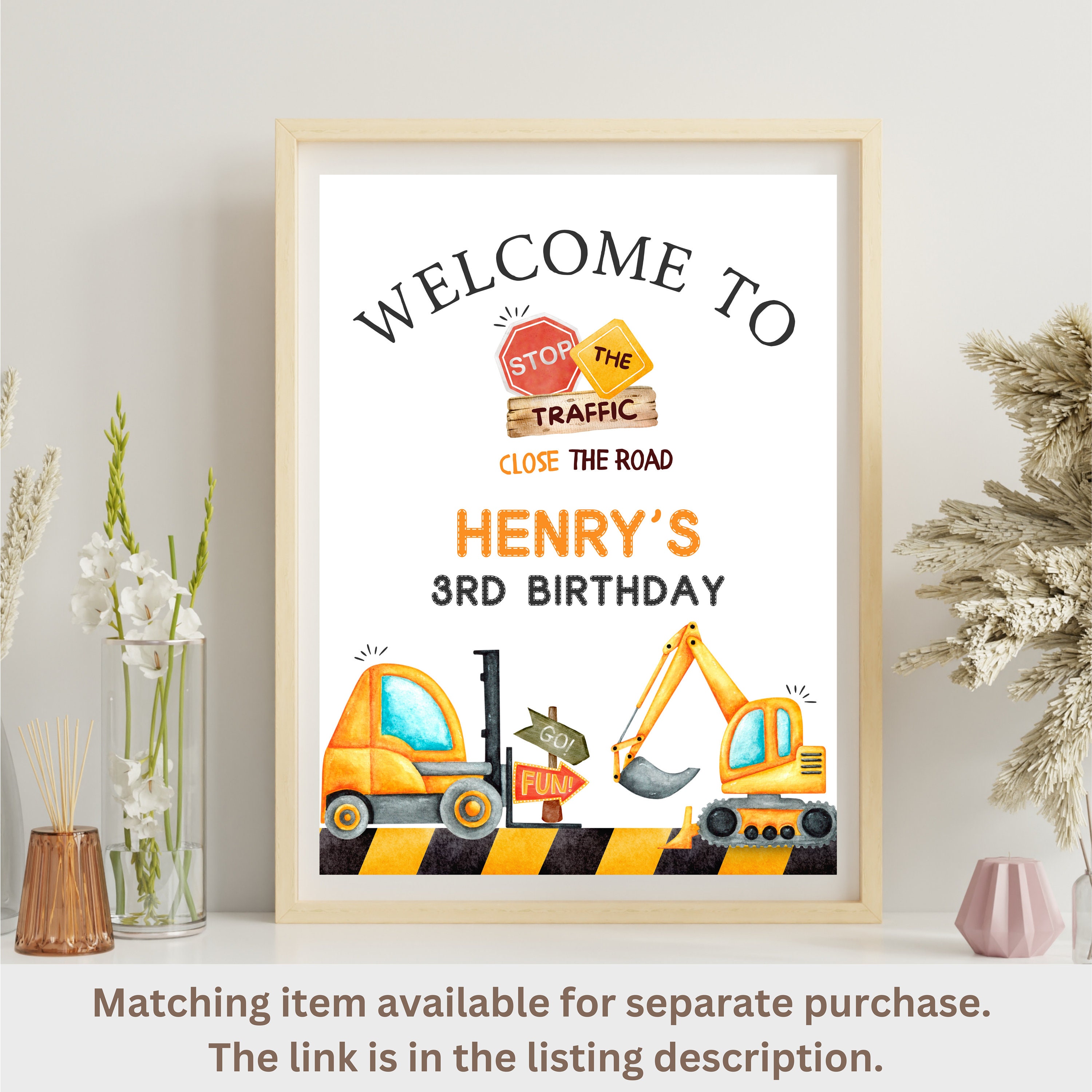 Editable Construction Birthday Thank You Card 3rd Birthday Thank You