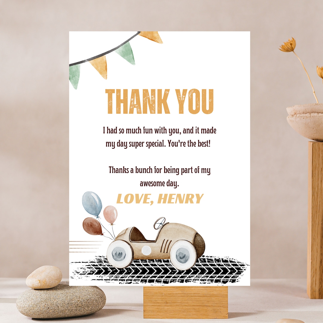 Editable Two Fast Birthday Thank You Card Racecar Second Birthday ...