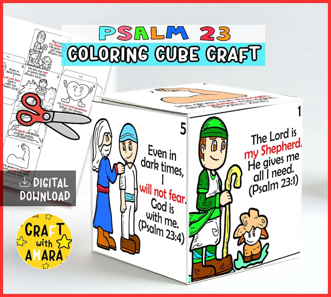 PSALM 23 Coloring Cube Craft: Memory Games, Bible Study Lesson for Kids ...