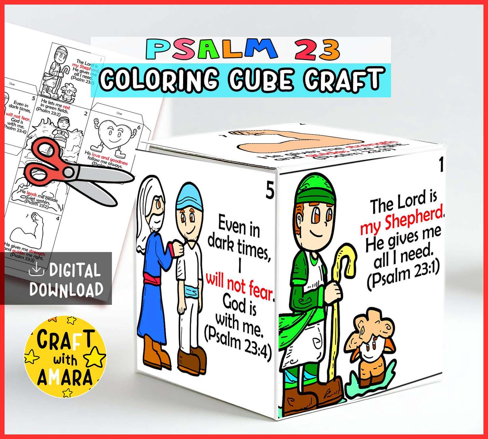 PSALM 23 Coloring Cube Craft: Memory Games, Bible Study Lesson for Kids ...