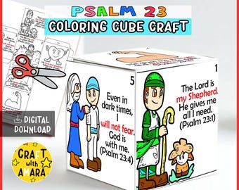 PSALM 23 Coloring Cube Craft: Memory Games, Bible Study Lesson for Kids ...