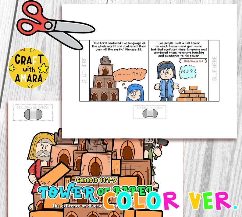 Tower of Babel Easy Coloring Folding Surprise Bible Craft: Bible Lesson ...