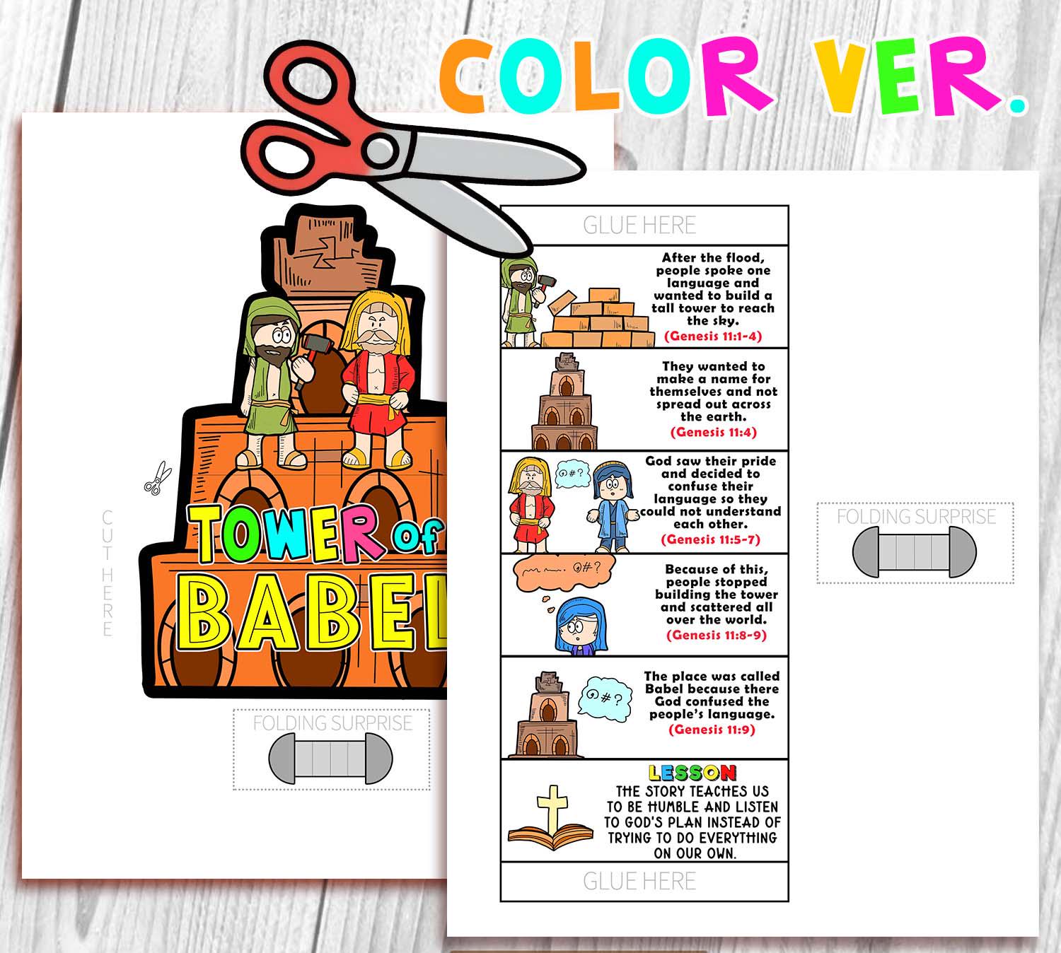 Tower of Babel Folding Surprise Bible Craft, Bible Lesson Sunday School ...