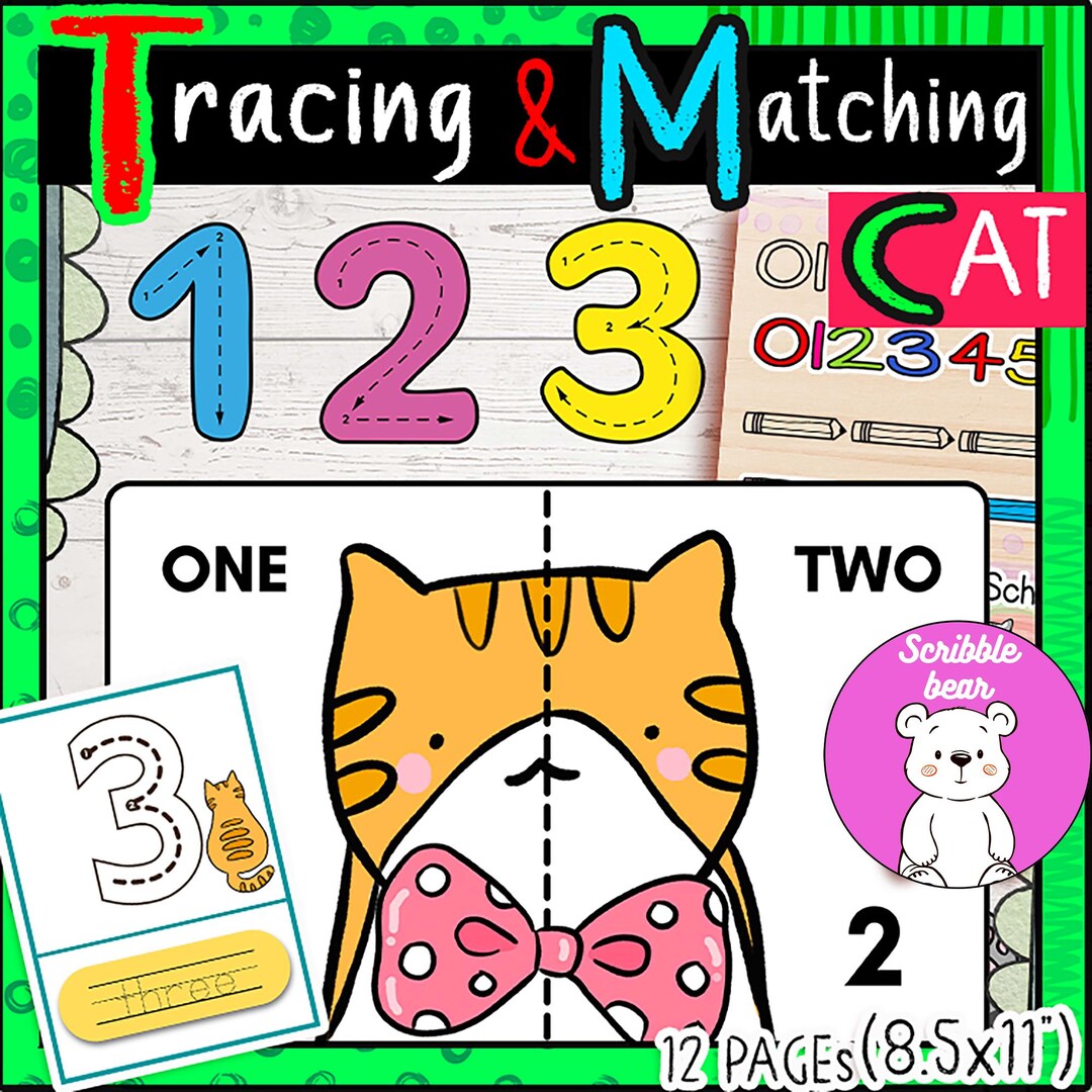 16 Tracing & Matching Cats Math Flashcards Game, Puzzle Cards, Back to ...
