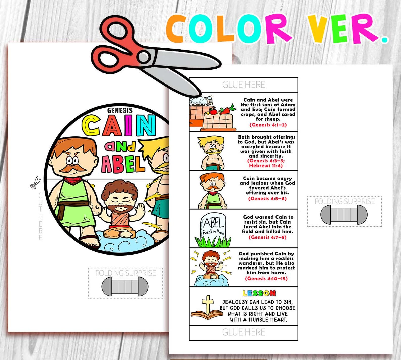 Cain and Abel Coloring Folding Surprise Bible Craft: Bible Lesson ...