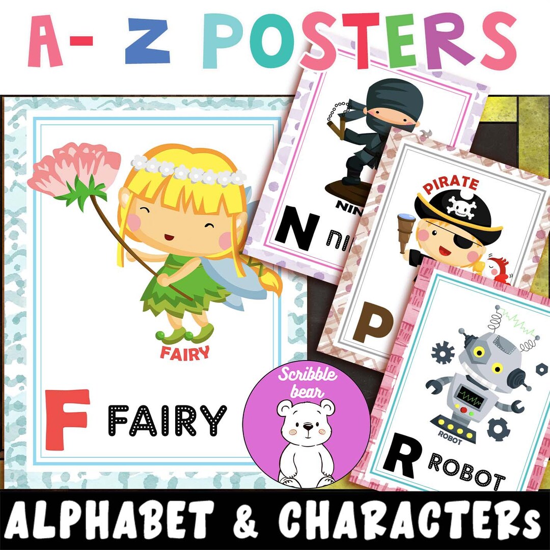 26 Alphabet Character Posters for Classroom Decor, Education Flashcards ...