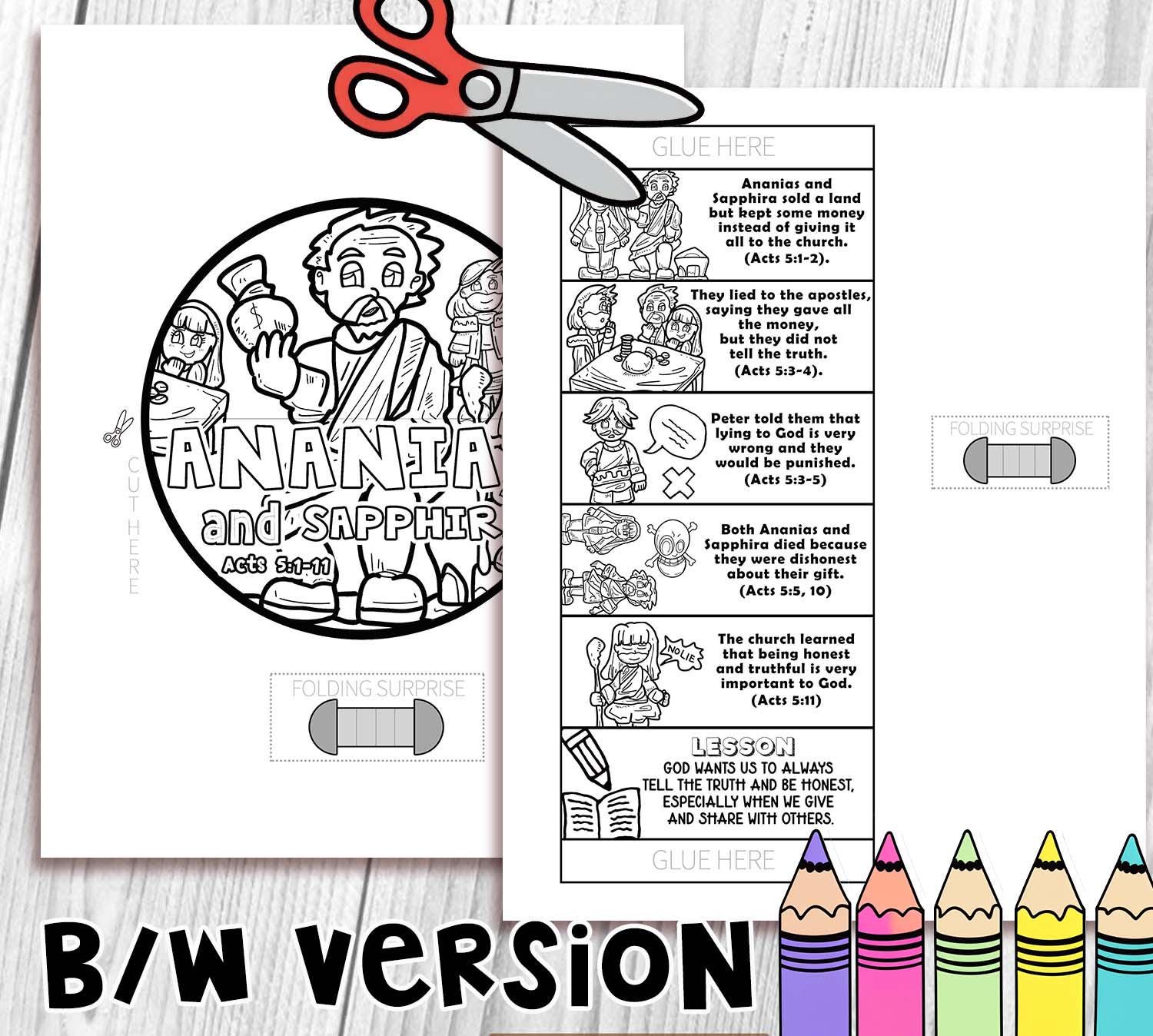 Ananias and Sapphira Folding Surprise Bible Craft, Bible Study Guide ...