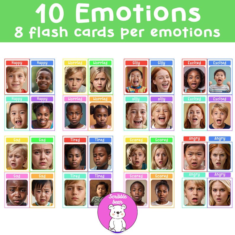 80 Emotions and Feelings Photo Flashcards Visual Cue Cards Real ...
