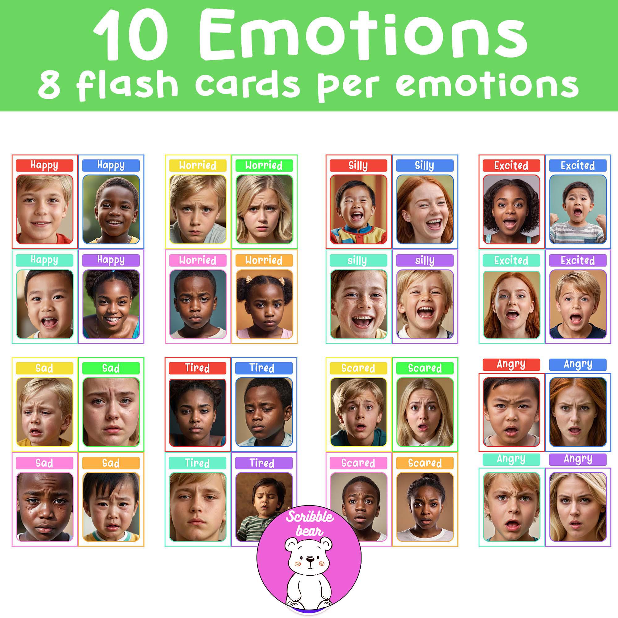 80 Emotions and Feelings Photo Flashcards Visual Cue Cards Real ...
