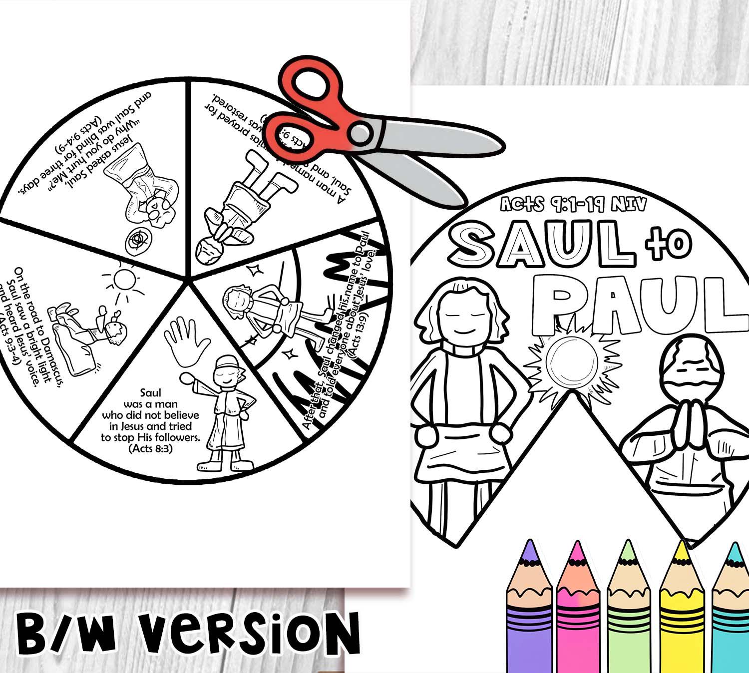 From Saul to Paul Spinner Coloring Wheel, Bible Activity, Kids Bible ...