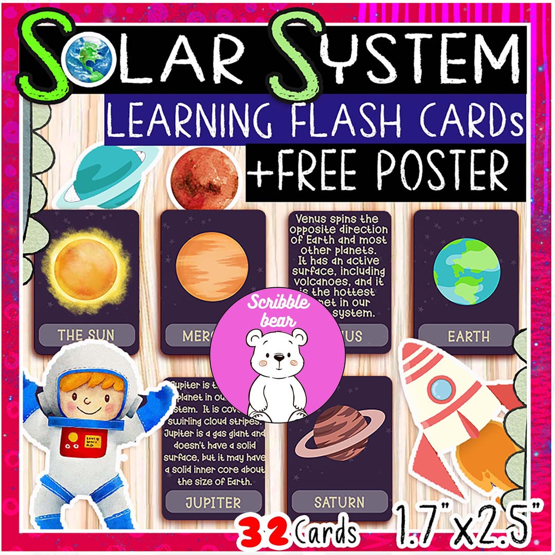 36 Solar System Learning Flashcards and Fact Sheets, Planet Outer Space ...