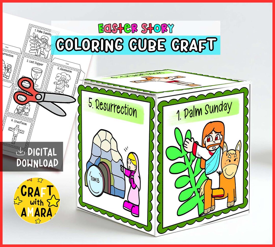 Easter Story Coloring Cube Bible Craft: Palm Sunday, Last Supper ...