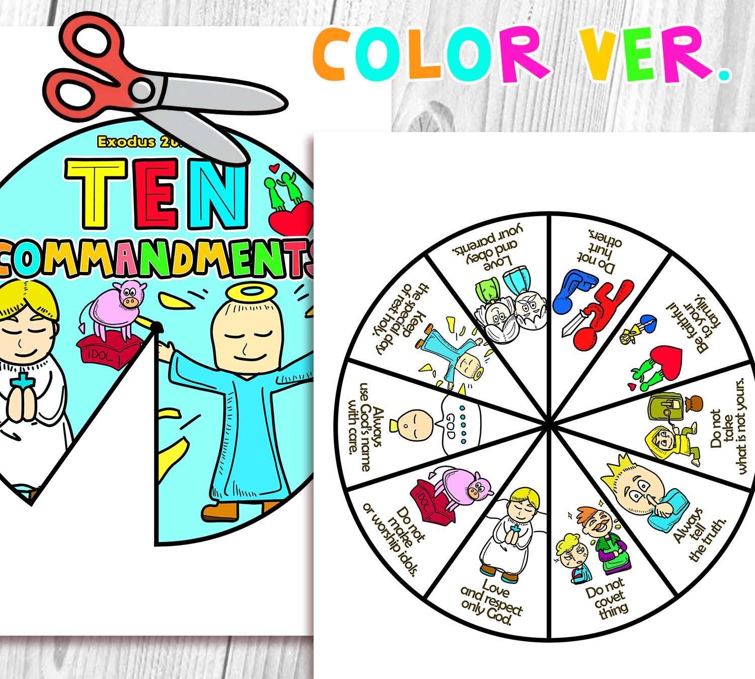 Ten Commandments Spinner Coloring Wheel, Bible Activity, Kids Bible ...