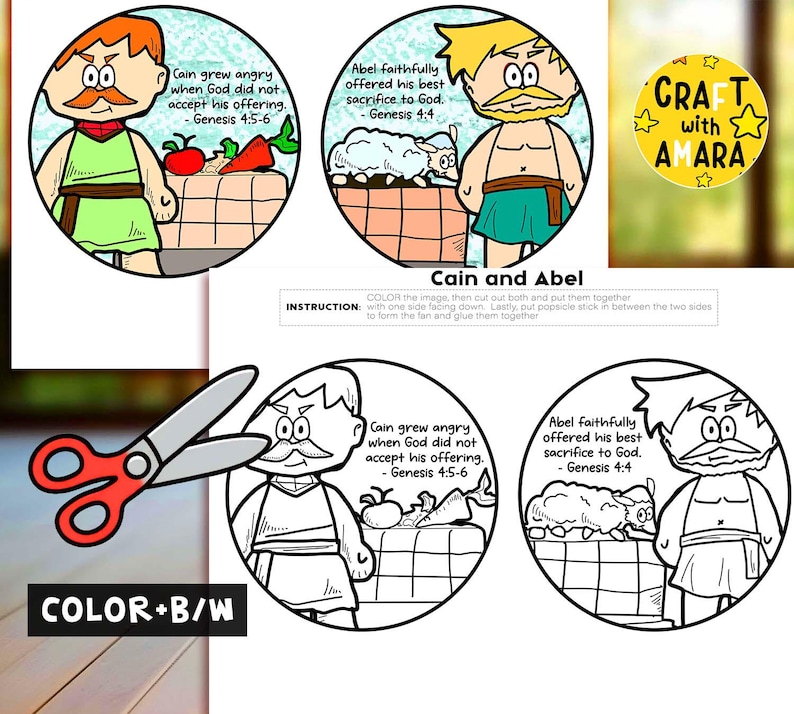 Cain and Abel Fan Craft: Bible Sunday School Lesson Church Coloring ...